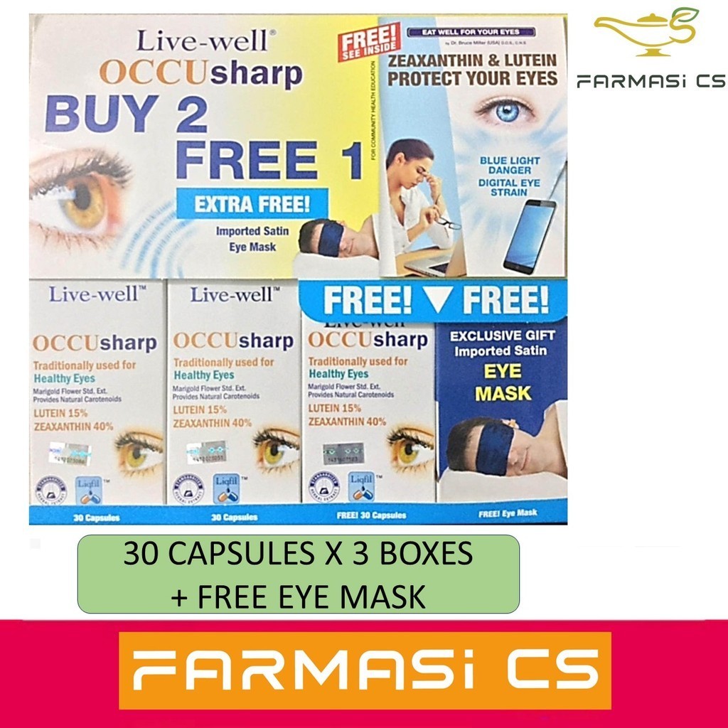 Live-well Occusharp 30 Capsules (BUY 2 FREE 1) + FREE Eye Mask [ Livewell, Live well, Eye ...