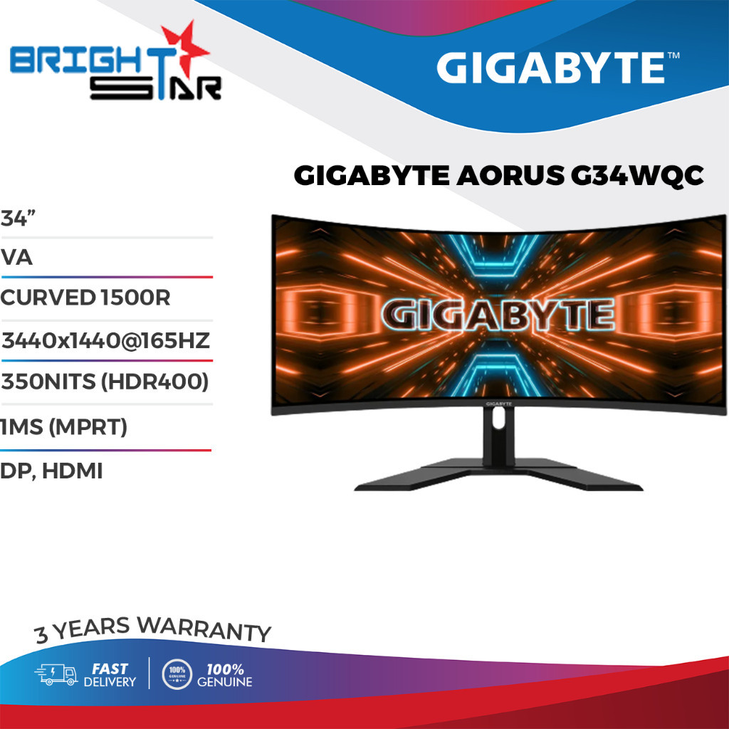 GIGABYTE 34" G34WQCA VA 165hz 1500R CURVED GAMING MONITOR | Shopee Malaysia