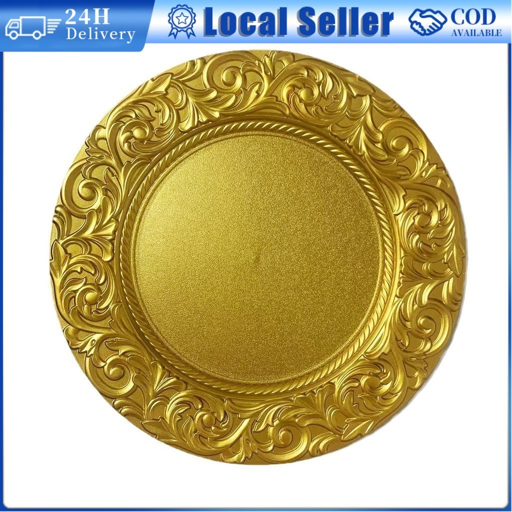 Gold Dinner Plate with Embossed Edge Plastic Charger Plate Suitable for ...