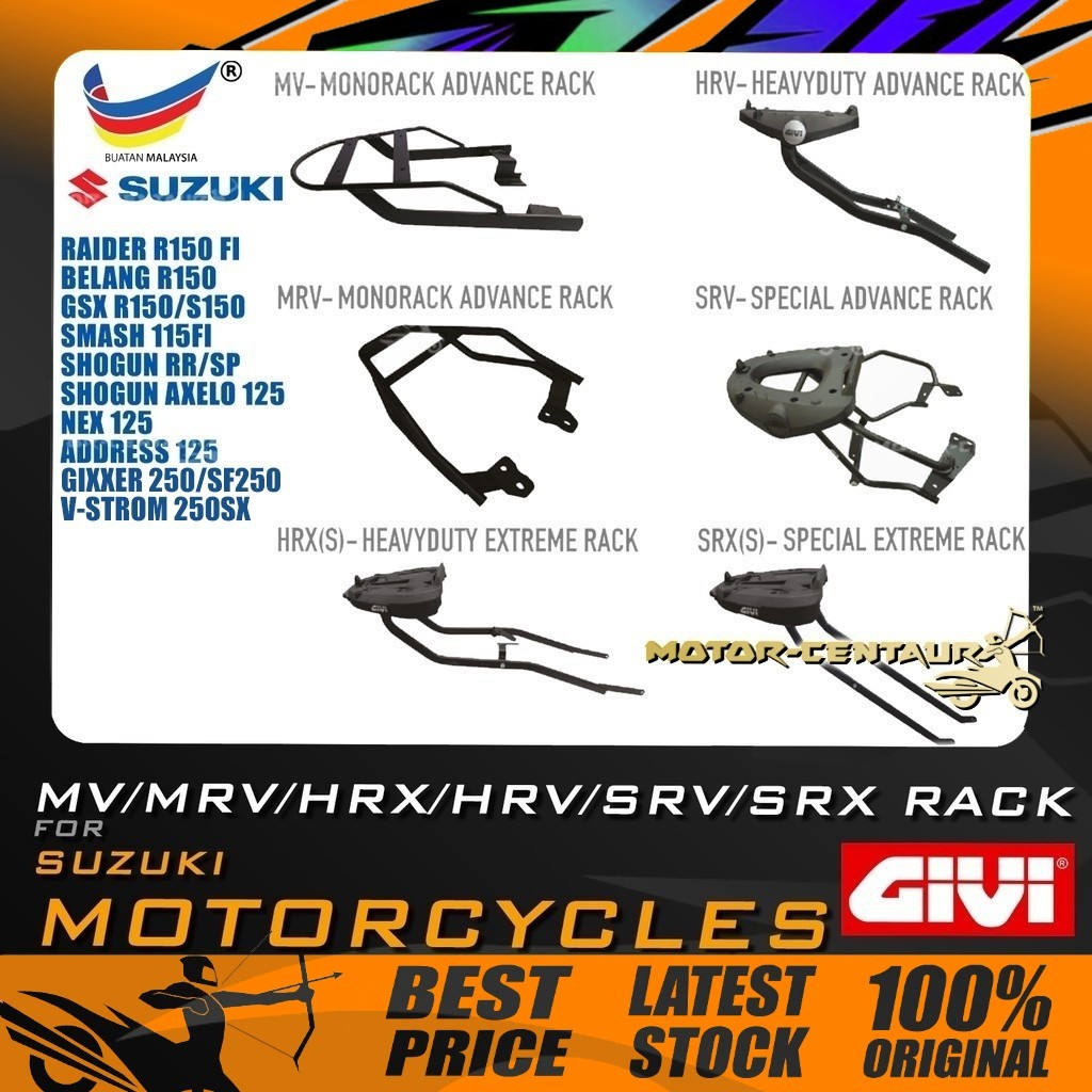 MONORACK GIVI (MV/HRV/SRV/ZR J RACK) SUZUKI GSX R150/S150,SHOGUN AXELO ...