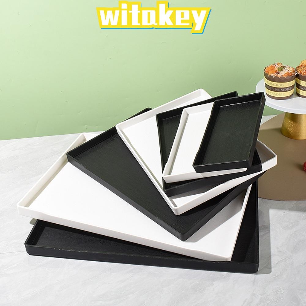 WITAKEY Large Plastic Tray, Plastic Black White Serving Trays, Easy To Use Multi-Purpose ...