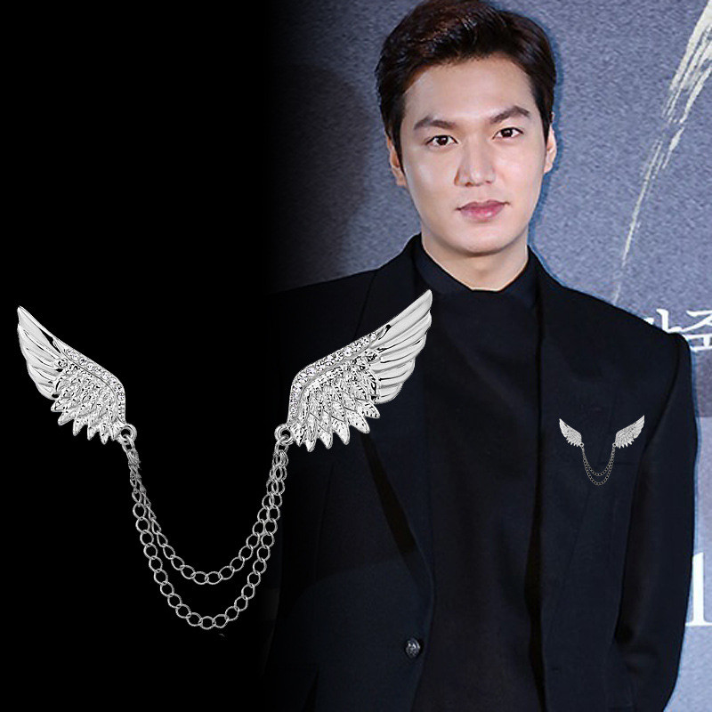Suit Badge Angel Wings Chain Pin Buckle Collar Pin Badge Diamond Chain ...