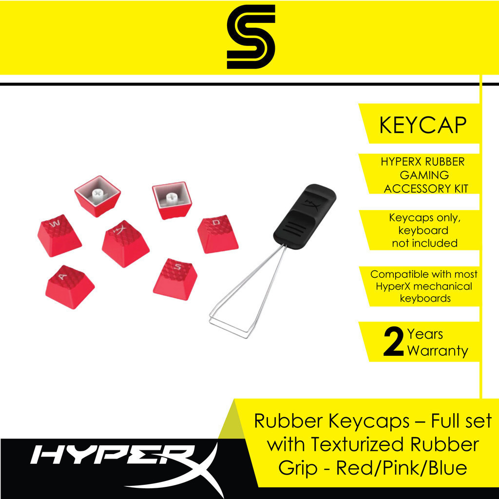 HyperX Rubber Keycaps - Full set with Texturized Rubber Grip - Red/Pink ...