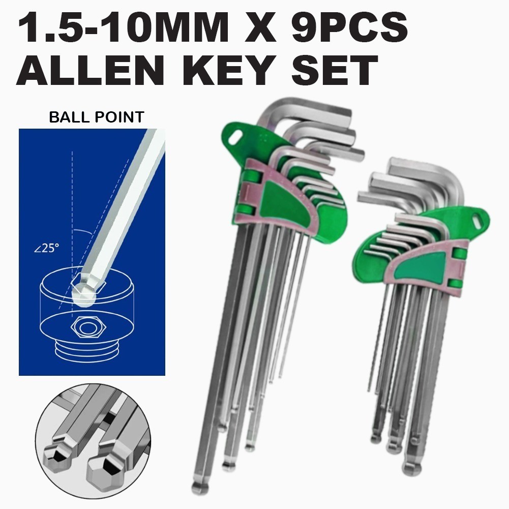 [ECTAKE] 9 PCS BALL POINT ALLEN KEY WRENCH SET [EXTRA LONG] / CHROME ...