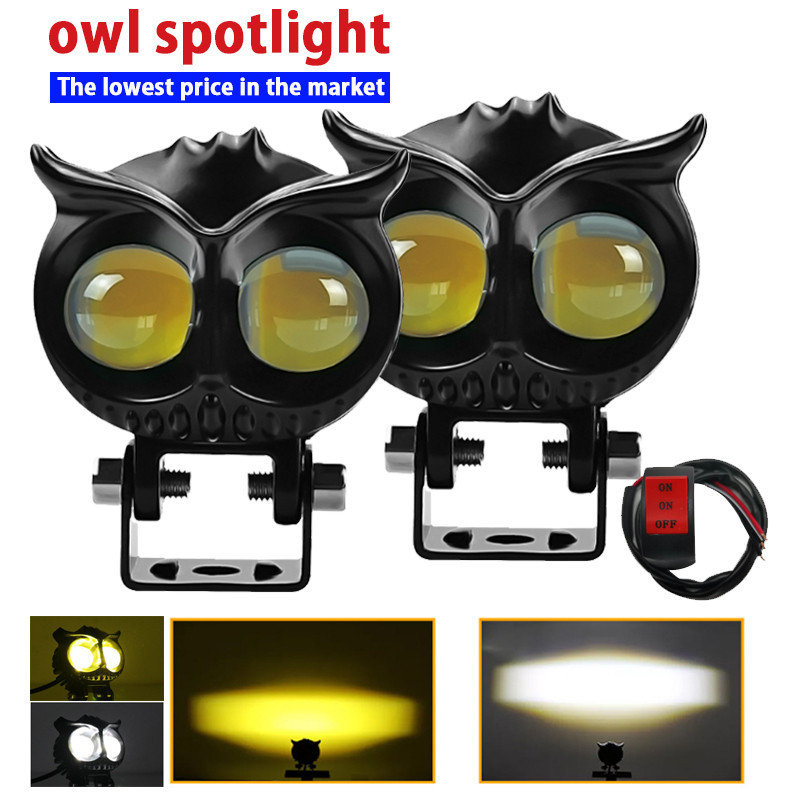 2Pc Universal Motorcycle LED Headlight Fisheye Lens Dual Color Moto ...
