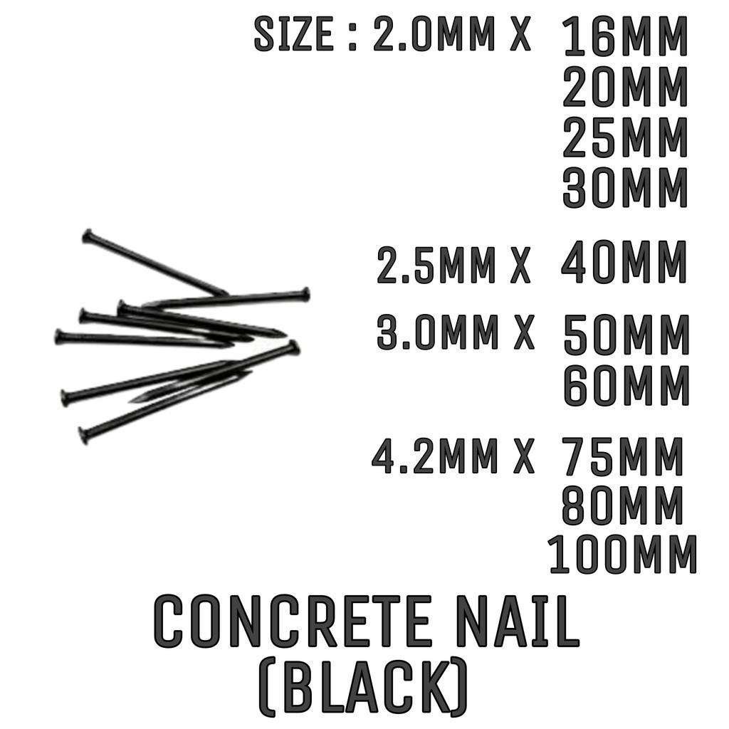 (PACK) CONCRETE NAIL (BLACK) Wall Nail Paku Simen Paku Dinding | Shopee ...