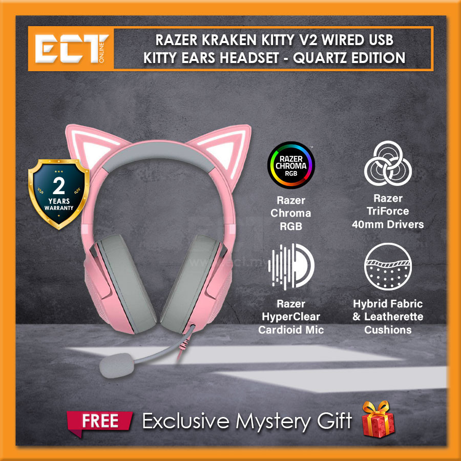 Razer Kraken Kitty V2 Wired USB Kitty Ears Headset with Razer Chroma ...
