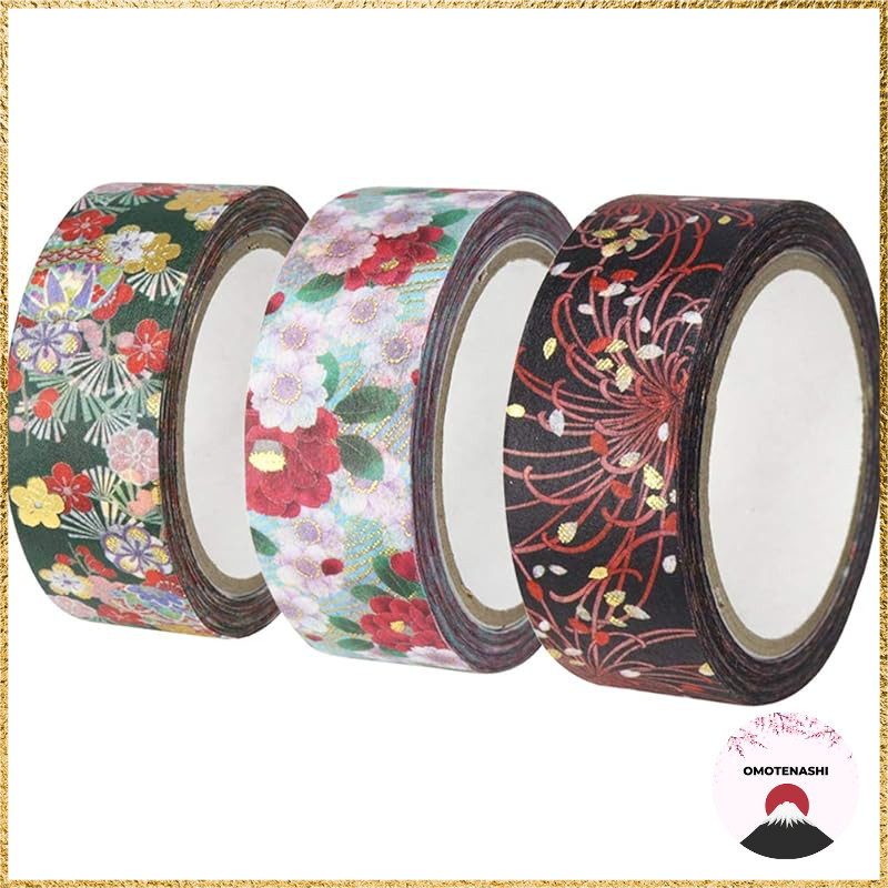 KAMIIUSO Handmade Japanese Washi Masking Tape Set - Kimono Beauty (3 ...