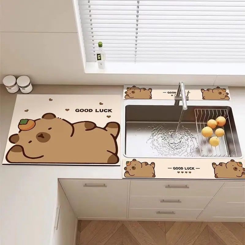 Cute Kapibara Diatom Mud Kitchen Countertop Drain Pad Long Strip ...