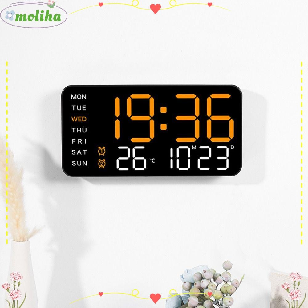 MOLIHA Electronic Wall Clock, Temperature Wall-mounted Digital LED Clocks, Voice Control ...