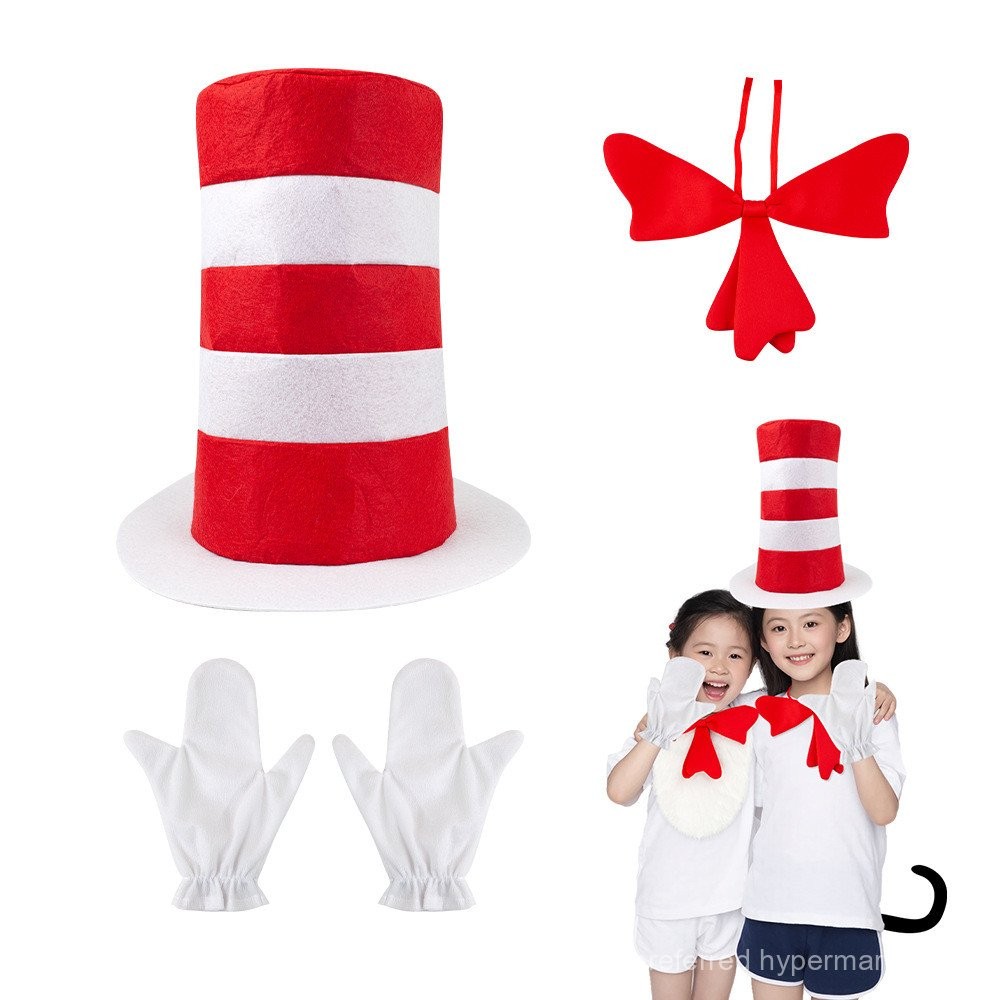 High Hat Props Halloween Makeup Red White Stage Soce Party Hat cosplay ...