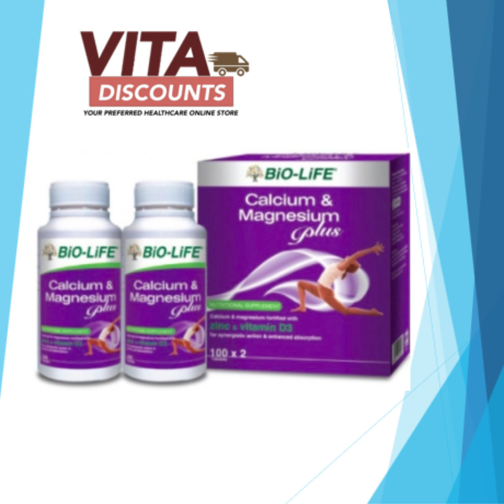 BIO-LIFE CALCIUM & MAGNESIUM PLUS TABS 100S PACK-OF-2 EXP04/2026 ...