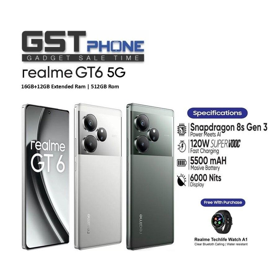 realme GT 6 5G (16GB+12GB Extended Ram+512GB Rom) (Original Malaysia Set) With Premium Gift ...