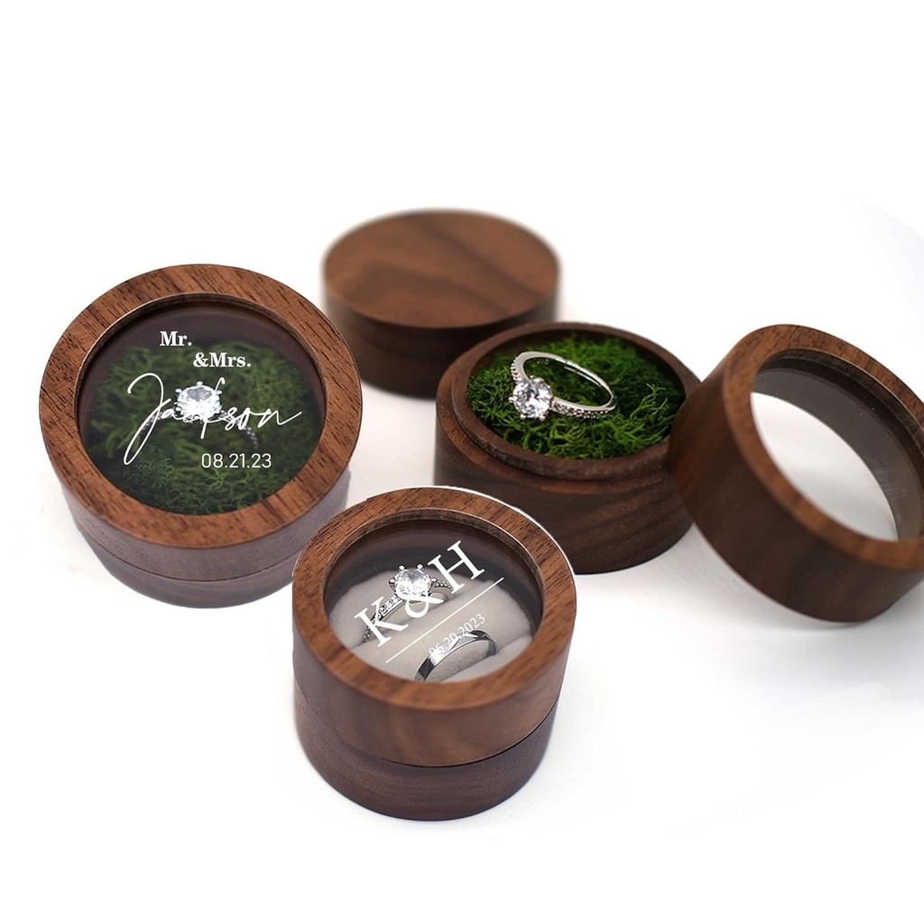Personalized Wedding Ring Box, Double Ring Wooden Boxes for Ceremony ...