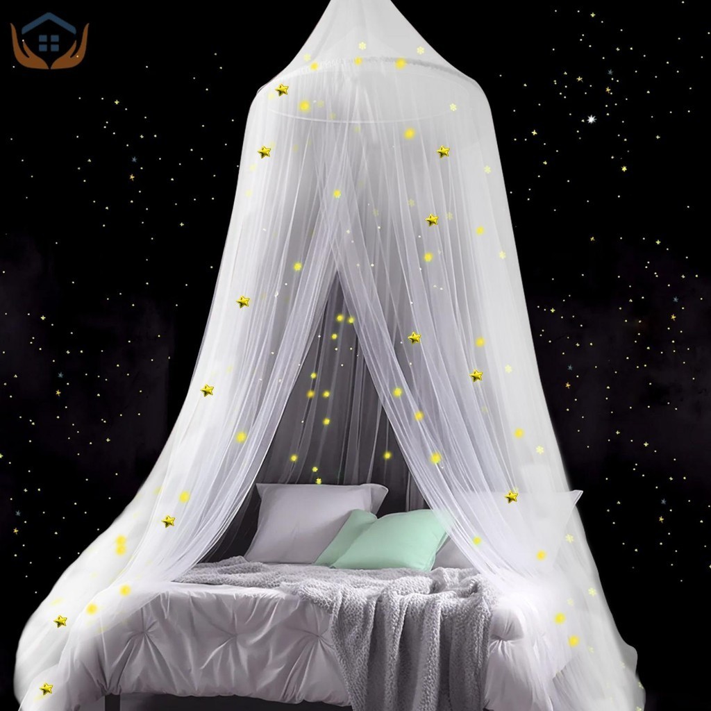 Princess Bed Canopy with Lights for Kids Round Dome Bed Curtain Canopy ...
