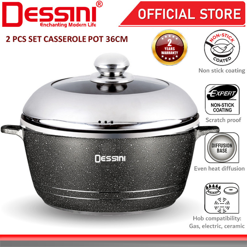 DESSINI ITALY Granite Die Cast Aluminium Non Stick Casserole Pot Bowl ...