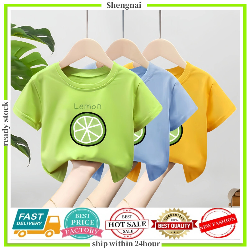3-12 Year Old Cartoon Lemon Printing Boy Girl Short Sleeve T-shirt Soft ...