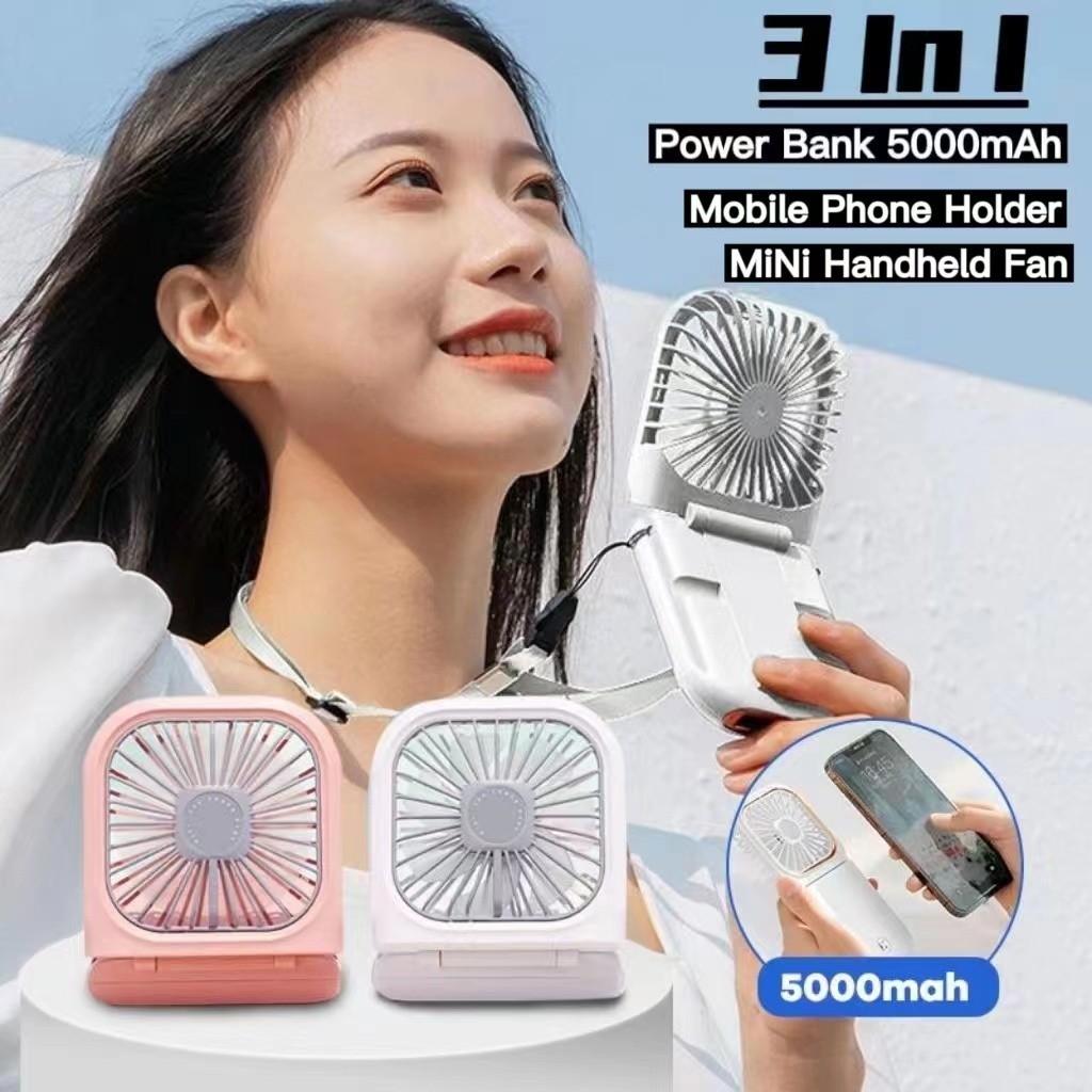 2025 Rechargeable Hanging Neck mini fan kipas tangan Portable Folding ...