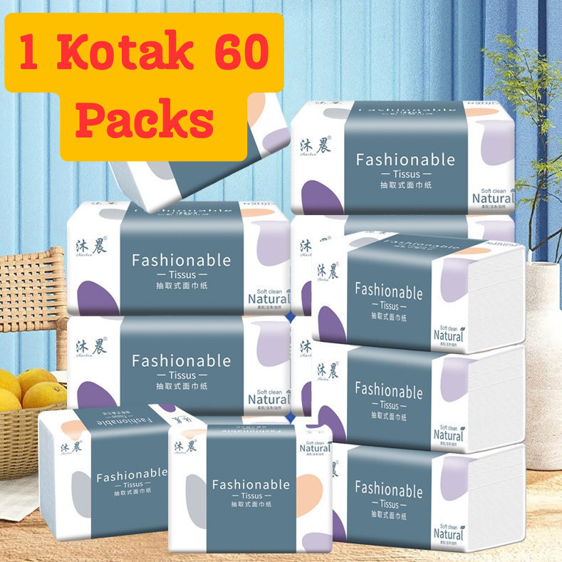 🍁READY STOCK🍁One Carton 60 Packs 5Ply Soft Facial Tissue Paper Wood ...