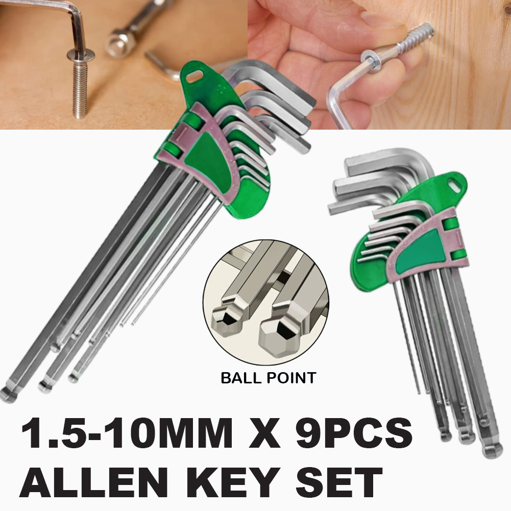 9 PCS BALL POINT ALLEN KEY WRENCH SET [EXTRA LONG] / CHROME ALLEN KEY ...