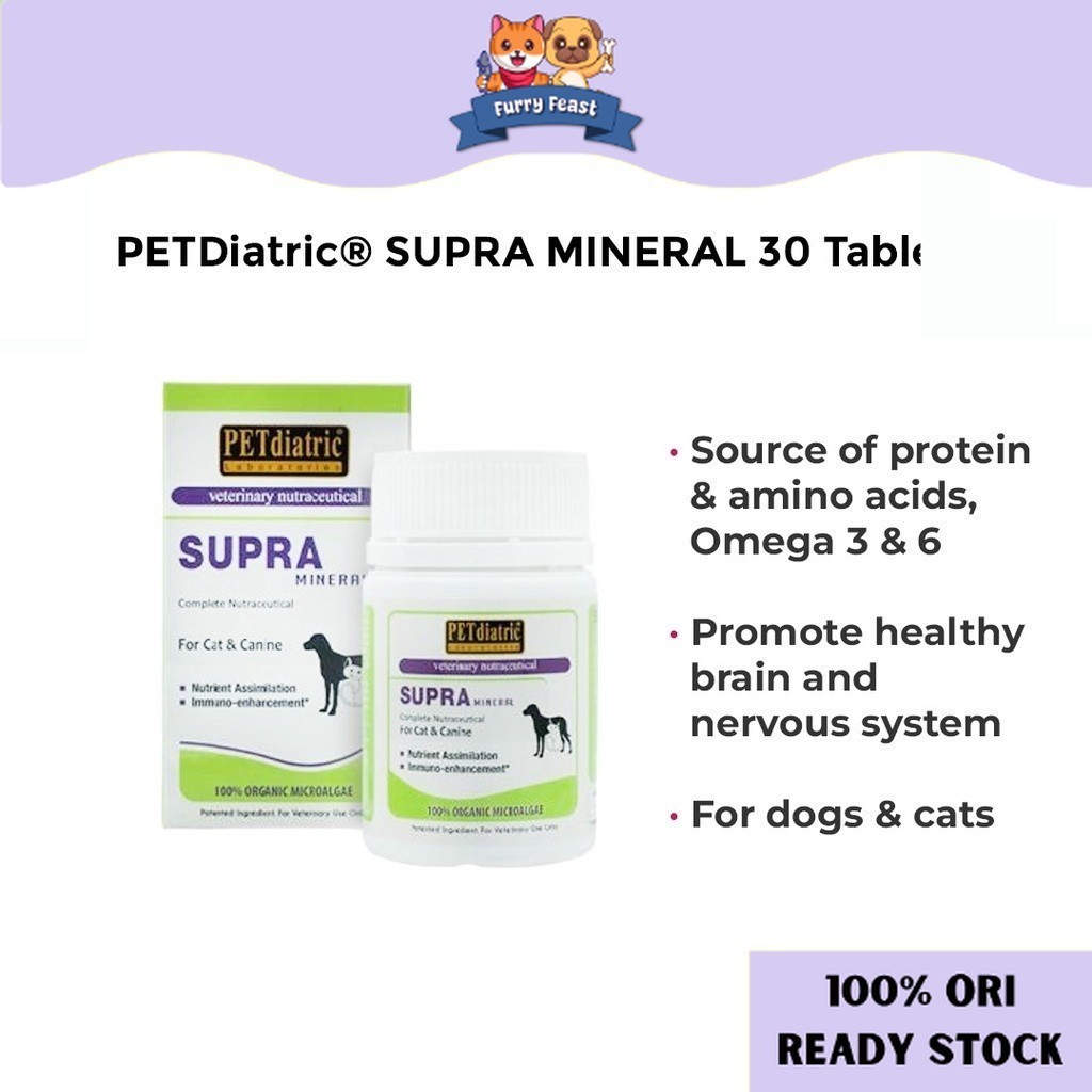 PETdiatric SUPRA MINERAL 30 Tablets For Cats and Dogs Supplement Amino ...