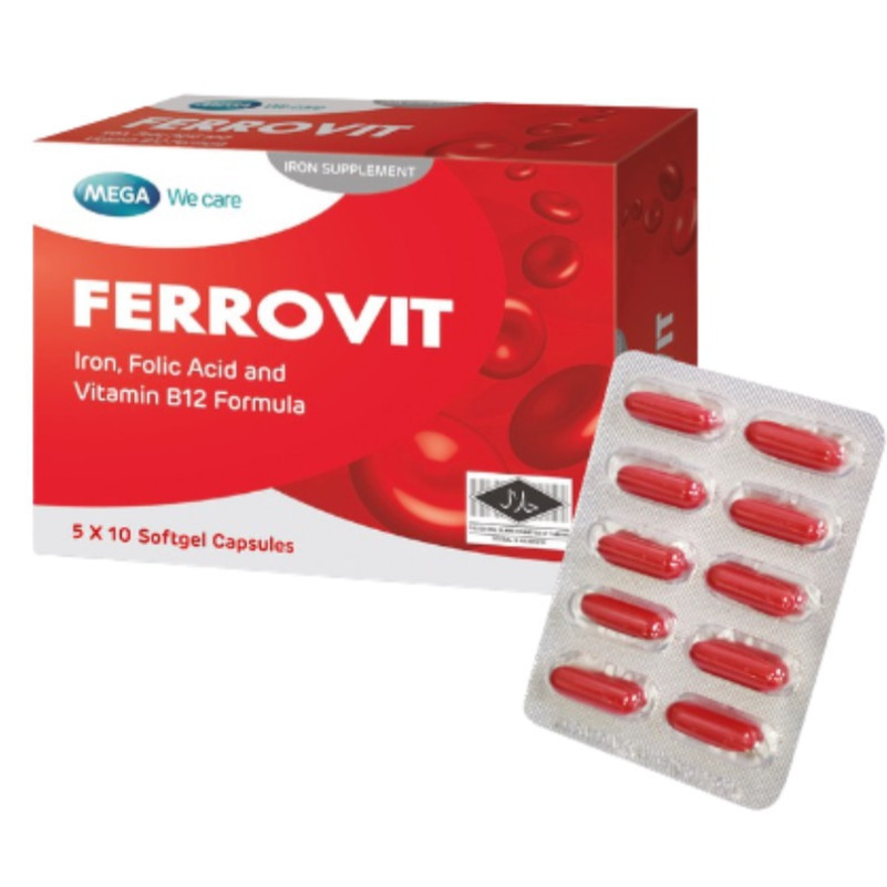 Mega Ferrovit Iron, Folic acid and Vitamin B 12 Formula 5 x 10’s (Exp ...