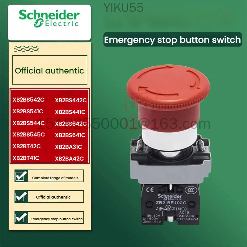 Schneider Emergency Stop Button Switch XB2BS542C Red Mushroom Head ...