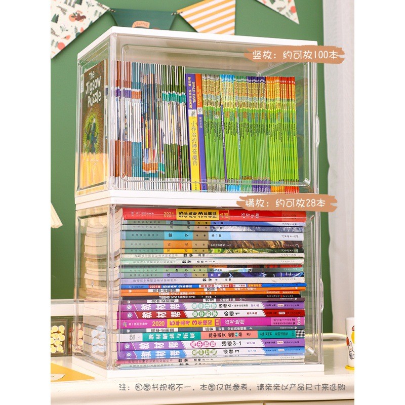 Acrylic Bookshelf Book Storage Box Transparent Desktop with Lid Desk ...