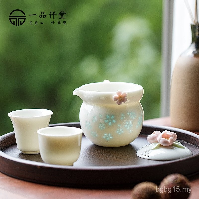 Ceramic One Pot Two Cups Exquisite Hollow Pinch Flower Quick Cup ...
