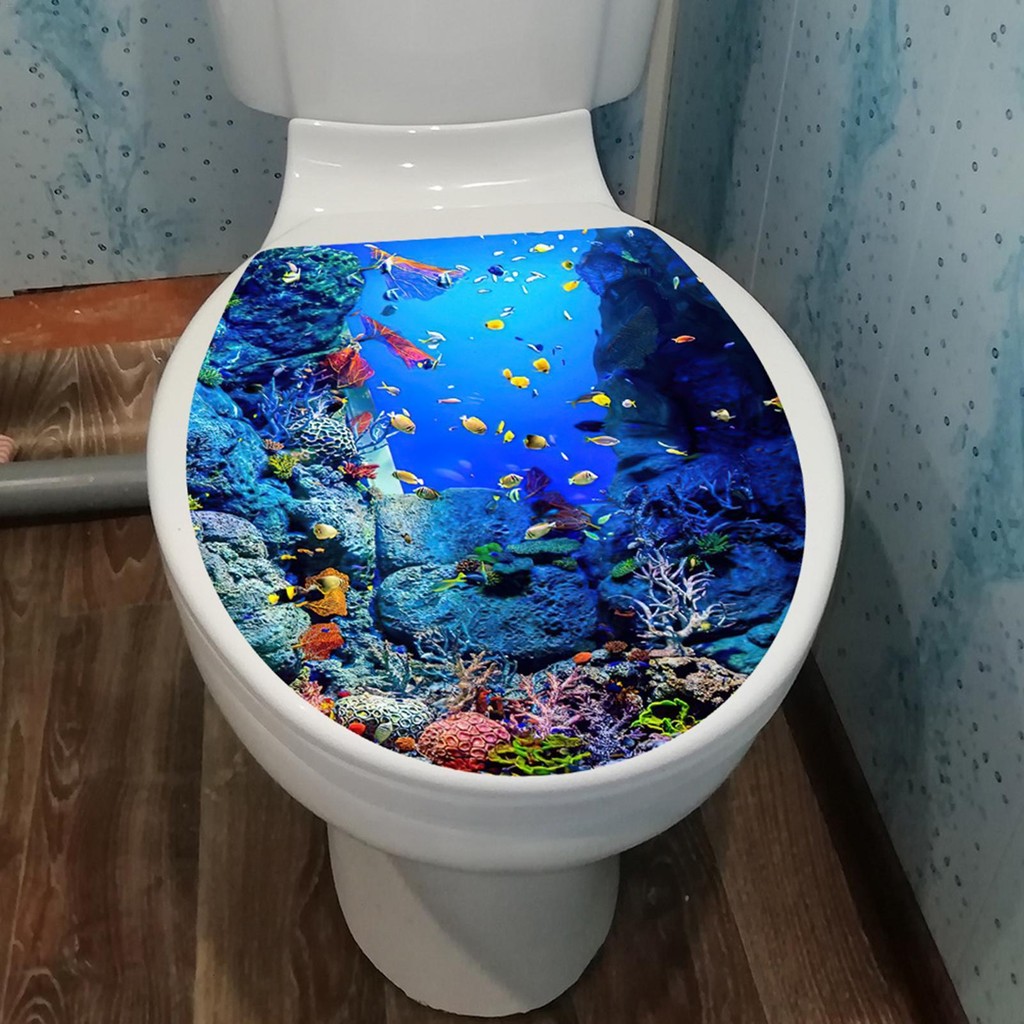 Toilet Seat Lid Stickers Sea Theme Wall Stickers Self-adhesive Toilet ...