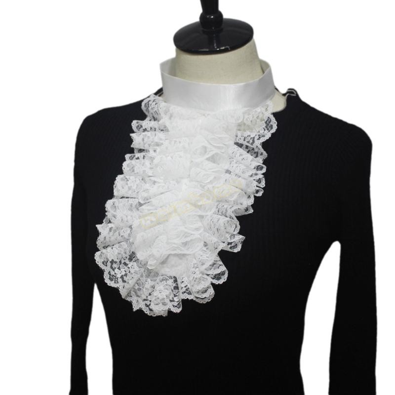 WMH Detachable Ruffled Lace False Collar Victorians Colonial Jabot Collar Neckwear Medieval ...