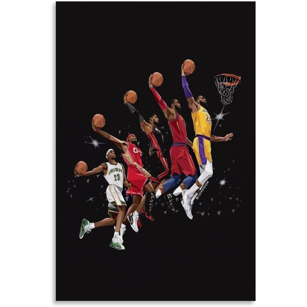 Colorful Abstract Basketball Player Jump Shot Canvas Poster Wall Art ...
