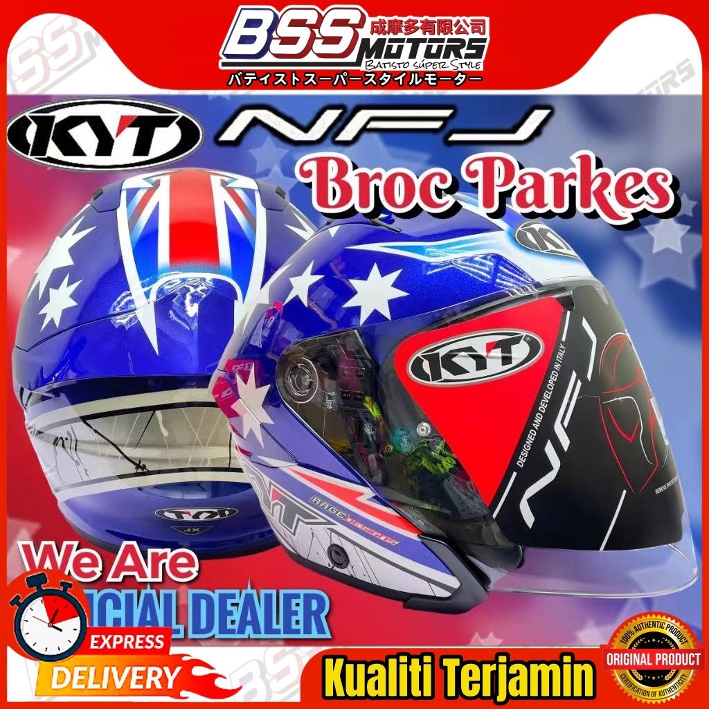 KYT NFJ Helmet Broc Parkes X Series 100% ORIGINAL Double Visor NF-JET Open Face Helmet Topi ...