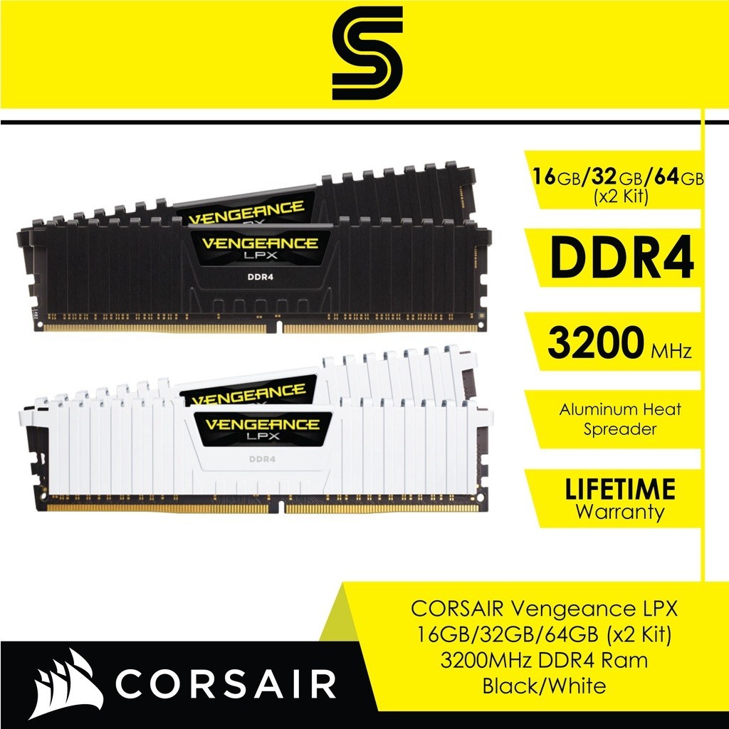 CORSAIR Vengeance LPX 16GB/32GB/64GB (x2 Kit) 3200MHz DDR4 Ram - Black ...