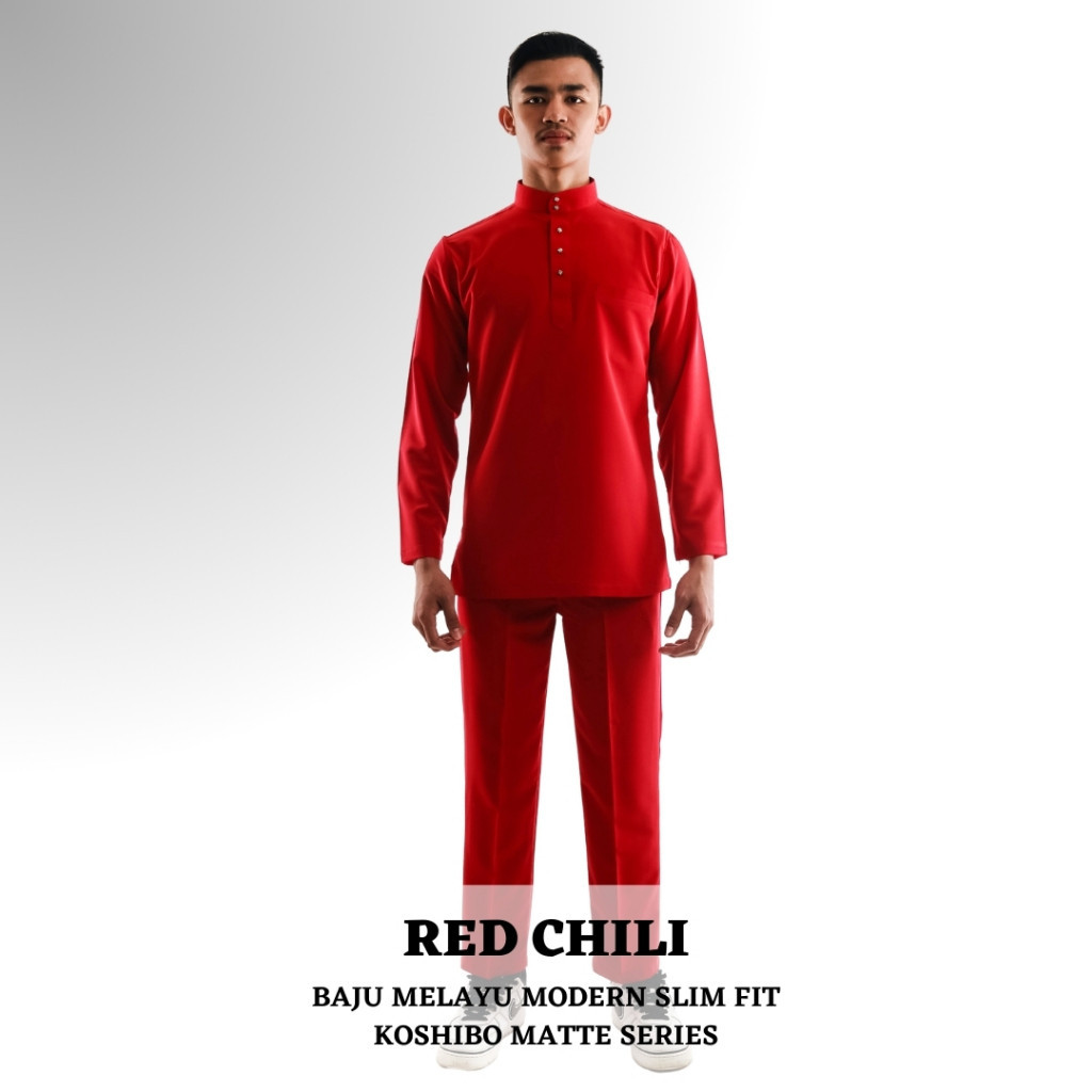 Merah Red Chilli | Baju Melayu Modern Slim Fit Cekak Musang Dual Zip ...