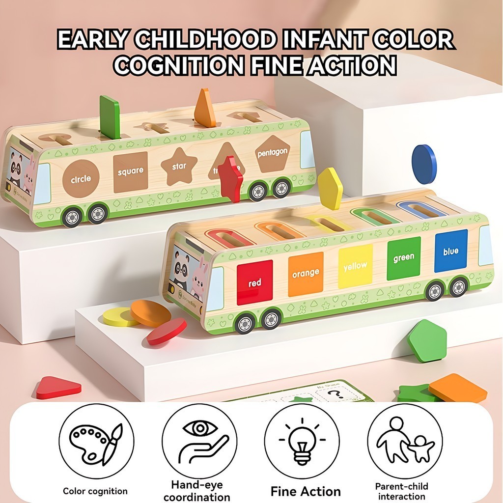 Colorful Bus Blocks Shapes Sorters Tossing Wooden Blocks Matching Toy ...