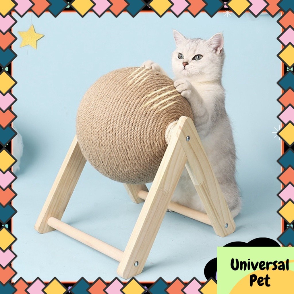 21CM Scratching Ball V Wood stand Cat Scratcher Ball Mainan Kucing Anti ...