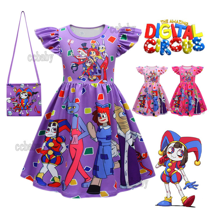 The Amazing Digital Circus Costume for Kids Girl Dress Fly Sleeve ...