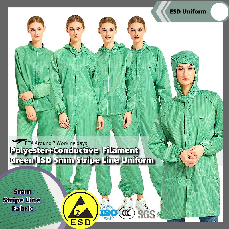 【Uhome】Green color ESD 5mm stripe line anti-static uniform range Smock ...