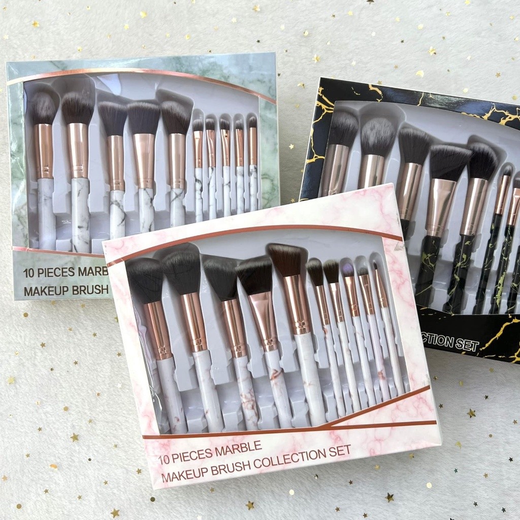 10 Pieces Marble Makeup Brush Collection Set | Shopee Malaysia