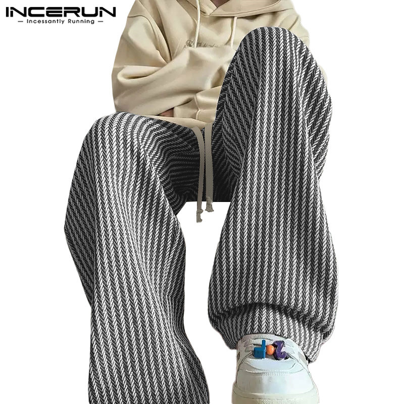 INCERUN Men Korean Casual Fashionable Stripe Loose Straight Long Pants ...