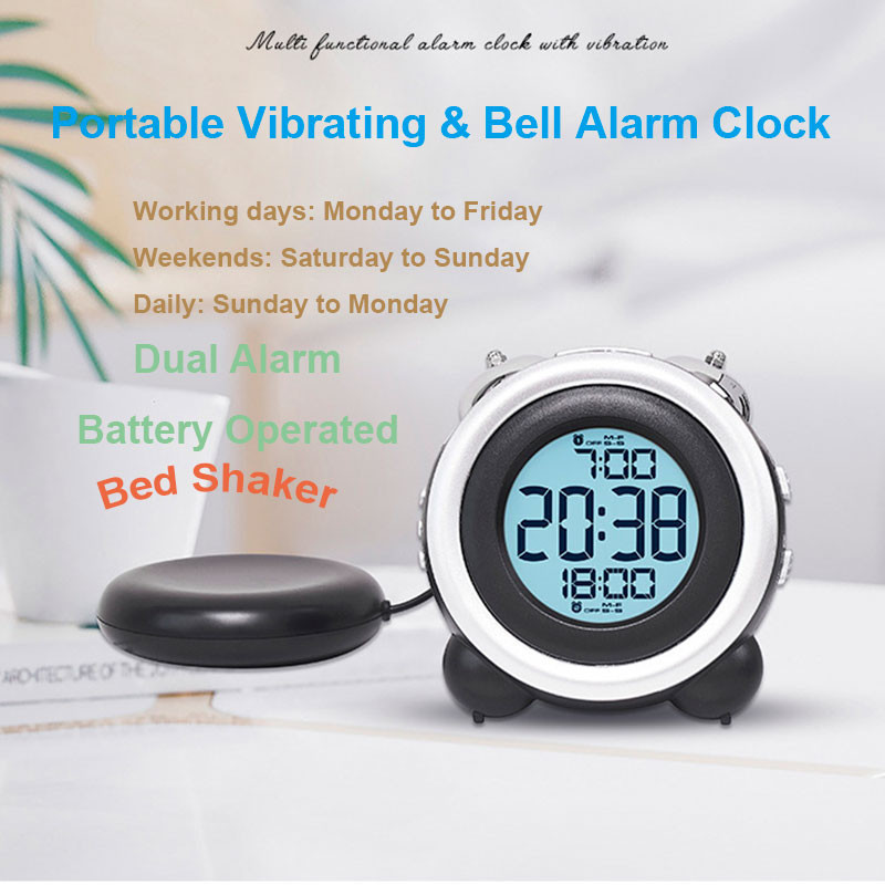 Portable Vibrating & Bell Alarm Clock Bed Shaker, Retro Loud Dual ...