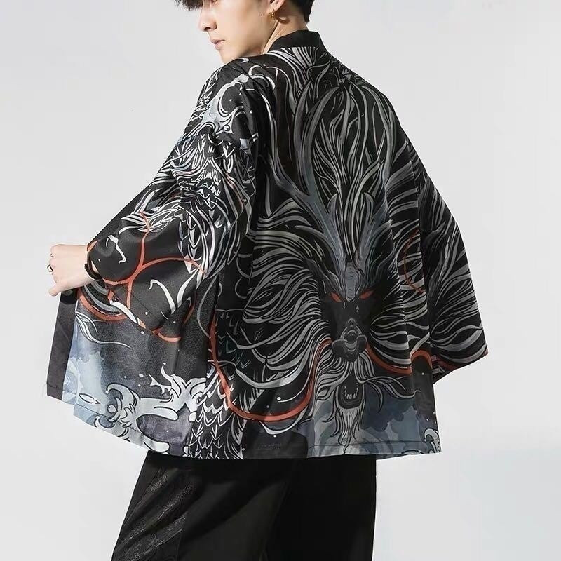 Summer Japanese retro Ukiyo-e wave seven-point sleeves Hanfu kimono ...
