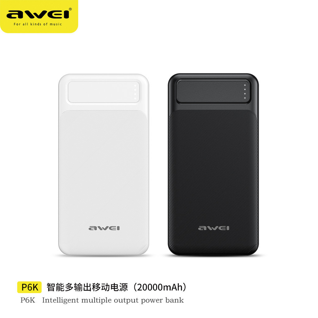 Awei P6K 20000mAh Dual USB Polymer Powerbank 2.1A Power Bank Dual Input ...