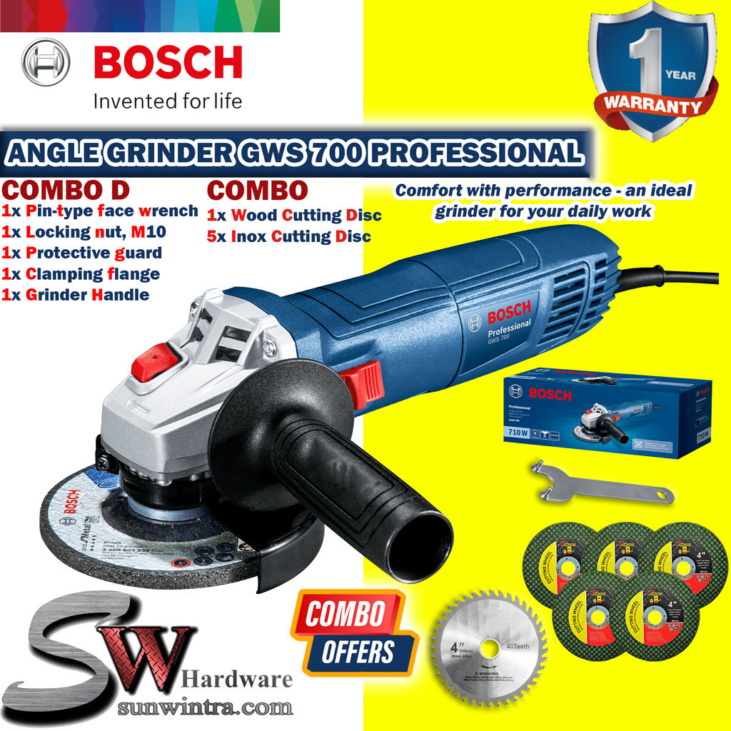 COMBO Bosch GWS700 4" Angle Grinder 710W ,5x Cutting Disc & 1x Wood Saw ...