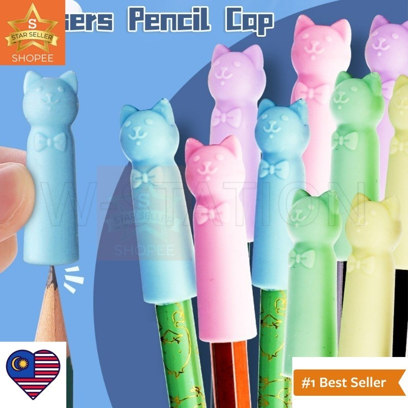 (MW)1/10Pcs 2 In 1 Erasers Pencil Top Cap / Cartoon Cat Shape Pencil ...