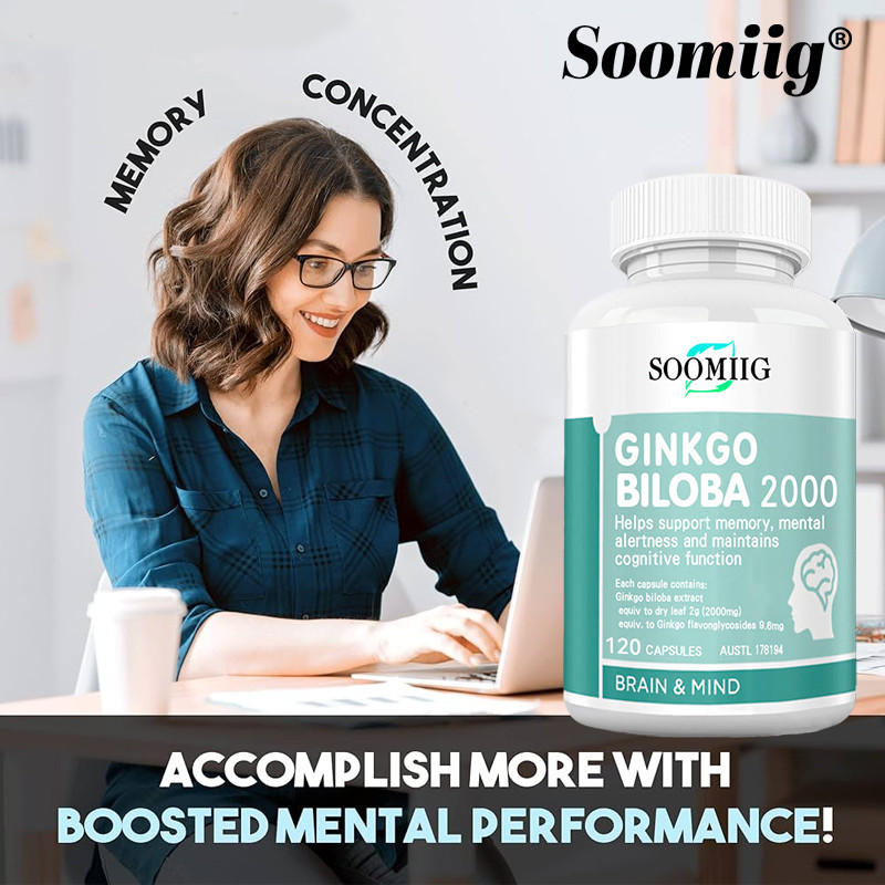 Soomiig Ginkgo Biloba 2000 Mg Capsules, Brain Health Supplement ...