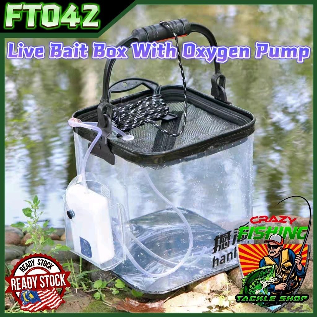 Crazy《FT042》Live Bait Box with Oxygen Pump 13Litre Transparent Foldable ...