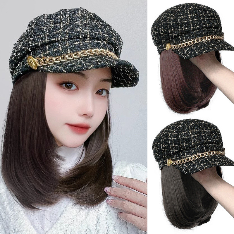 Beret Hat Wig 10 Inch Hat Wig Shoulder Length Curly Wig With Autumn ...