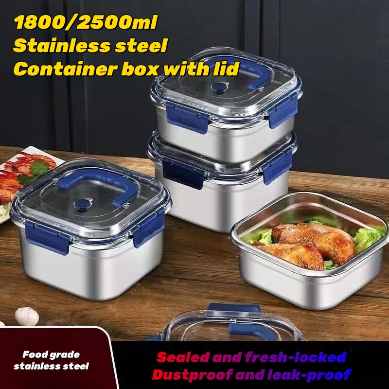 【🇲🇾 24h】1800/2500ml Single Layer Stainless Steel Container Box With Lid ...